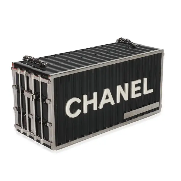 Chanel 18a Lucite Paris Hamburg Minaudiere Shipping Container Clutch - Black