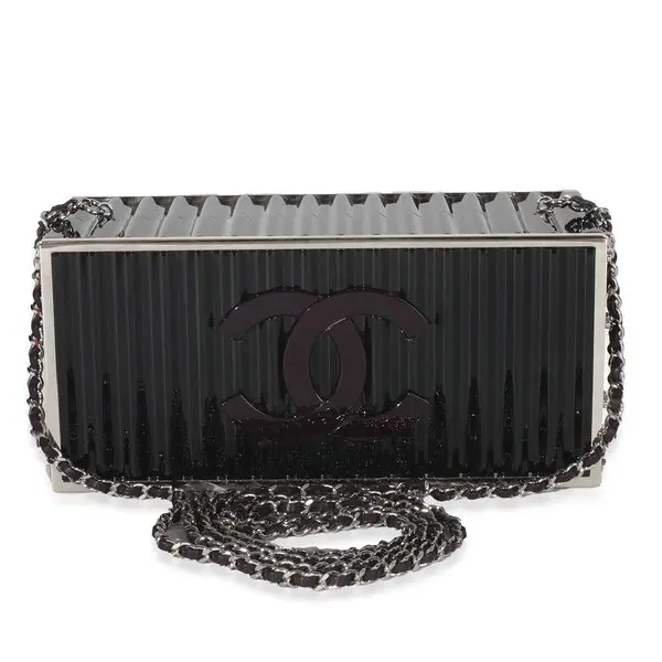 Chanel 18a Lucite Paris Hamburg Minaudiere Shipping Container Clutch - Black
