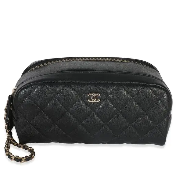Chanel Quilted Caviar Toiletry Case With Chain