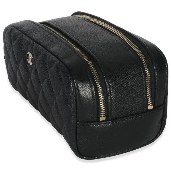 Chanel Quilted Caviar Toiletry Case With Chain