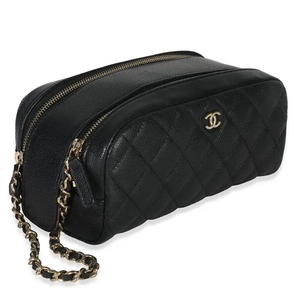 Chanel Quilted Caviar Toiletry Case With Chain