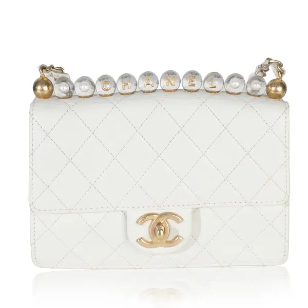 Chanel Quilted Goatskin Chic Pearls Flap Bag - White
