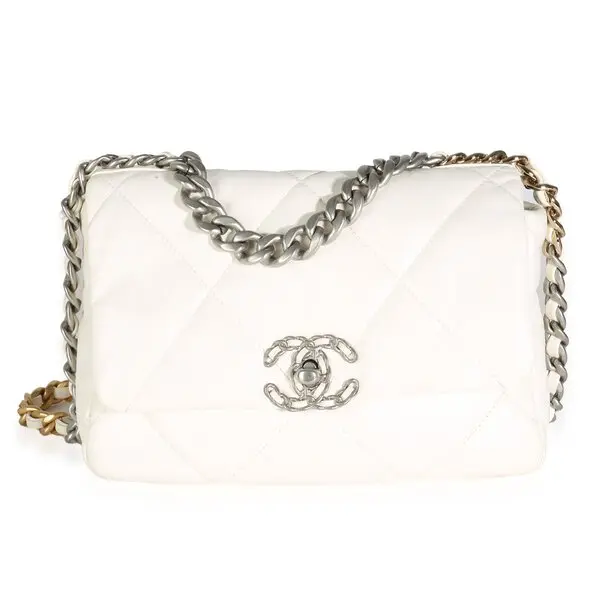 Chanel Quilted Lambskin 19 Flap Bag - White
