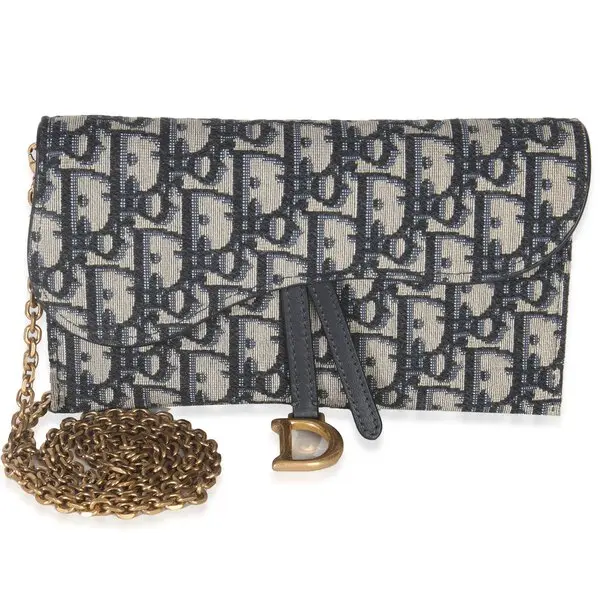 Dior Oblique Canvas Saddle Chain Pouch - Blue