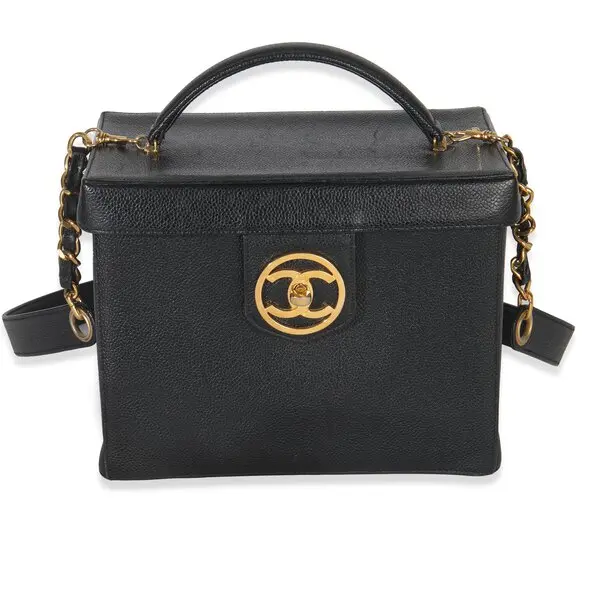 Chanel Vintage Caviar Vanity Box Train Case - Black