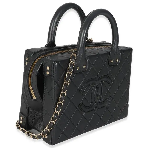 Chanel Quilted Calfskin Studded Square Vanity Case