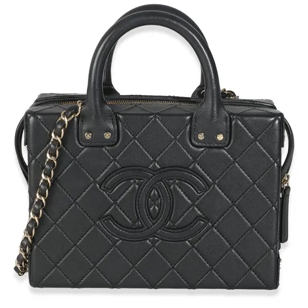 Chanel Quilted Calfskin Studded Square Vanity Case - Black