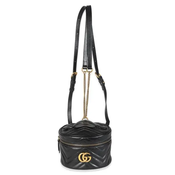 Gucci Calfskin Matelasse Gg Marmont Round Backpack - Black