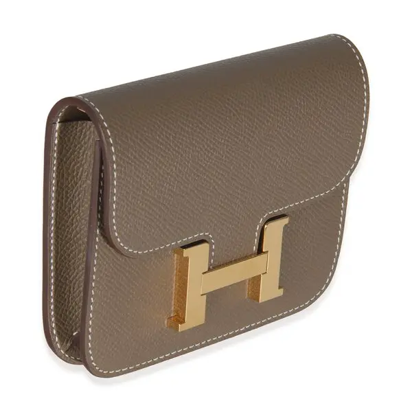 Hermès Etoupe Epsom Constance Slim Wallet Ghw - Gray