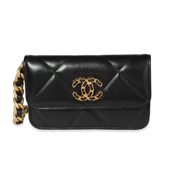Chanel Quilted Lambskin 19 Coin Purse With Chain - Black