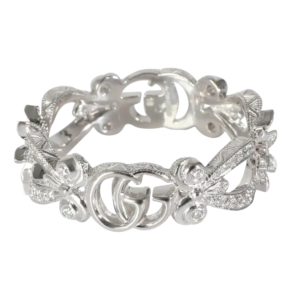 Gucci 18k White Gold Diamond Flora Gg Ring - White_gold