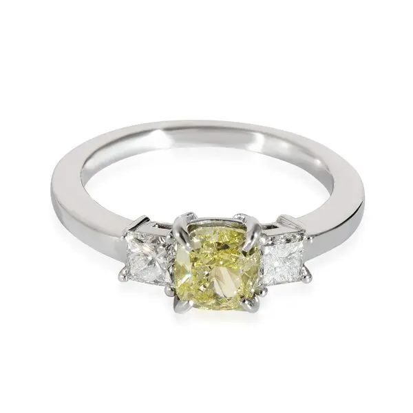 MYGEMMA Fancy Intense Yellow Cushion Cut Diamond Engagement Ring 1.31 Ctw - Platinum