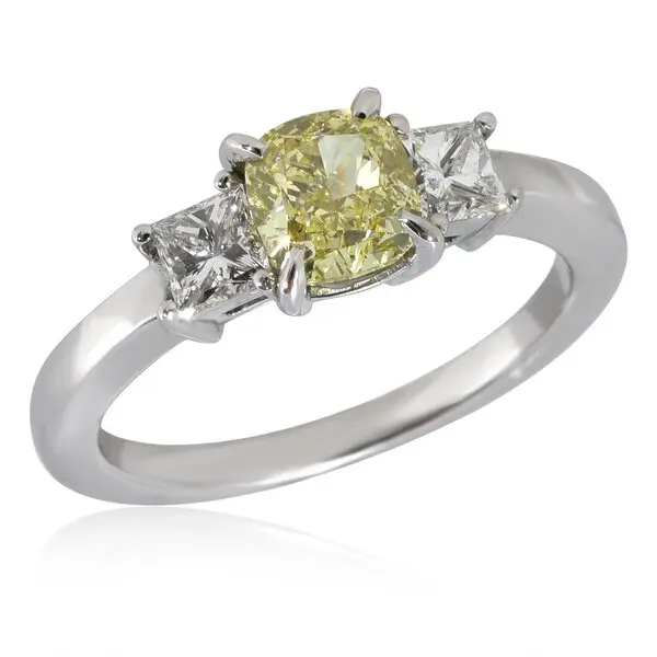 MYGEMMA Fancy Intense Yellow Cushion Cut Diamond Engagement Ring 1.31 Ctw