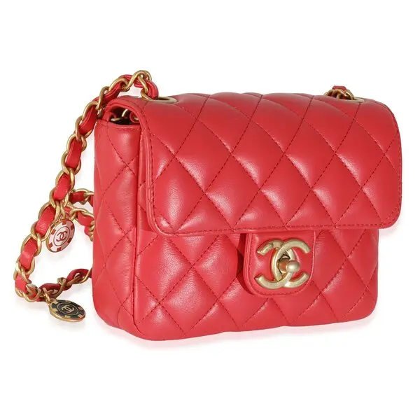 Chanel Red Quilted Lambskin Coco Pins Flap Bag