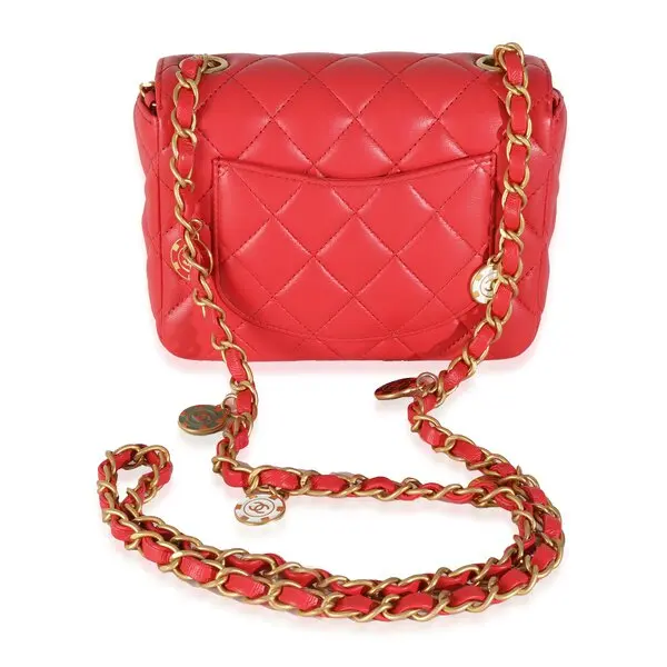 Chanel Red Quilted Lambskin Coco Pins Flap Bag