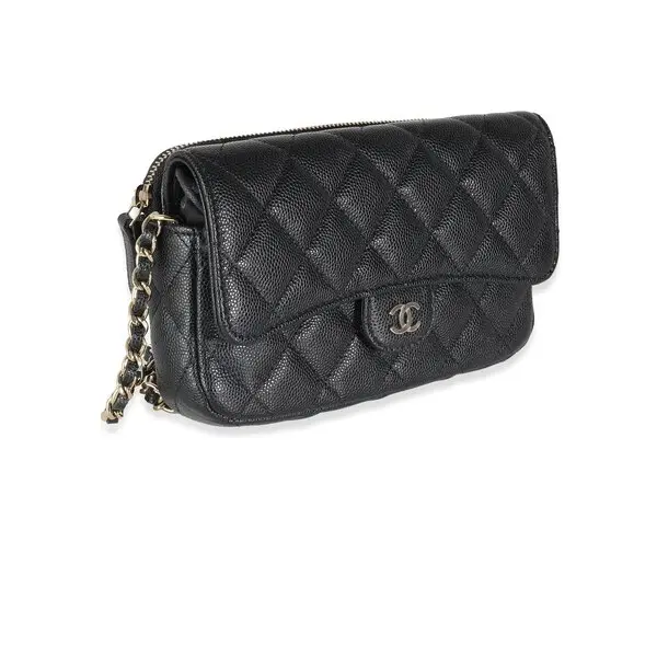 Chanel Quilted Caviar Flap Phone Handbag With Chain