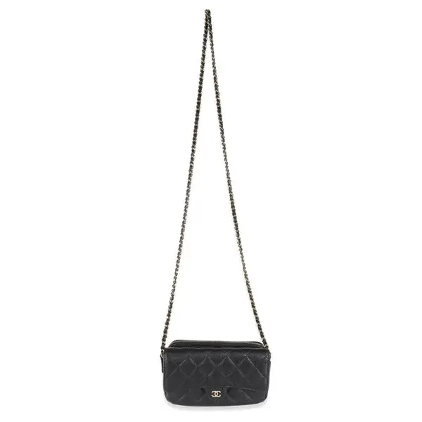 Chanel Quilted Caviar Flap Phone Handbag With Chain