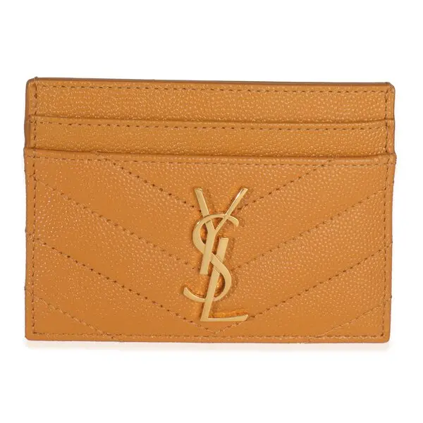 Saint Laurent Senape Grain De Poudre Matelasse Cassandre Card Case - Yellow