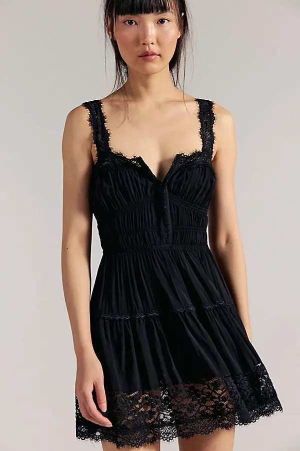 Free People Mini Slip With Lace Trim - Black