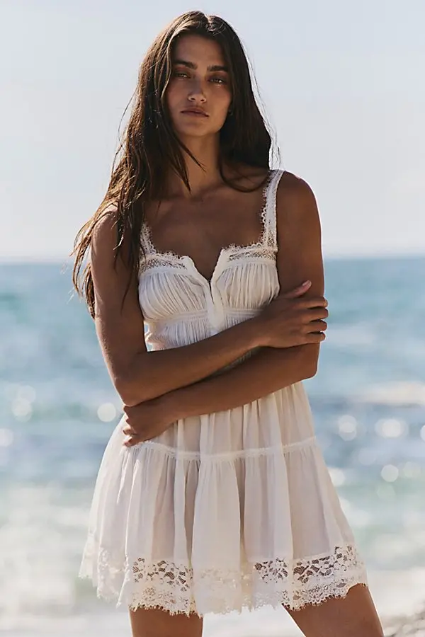 Free People Mini Slip With Lace Trim - Clean Ivory