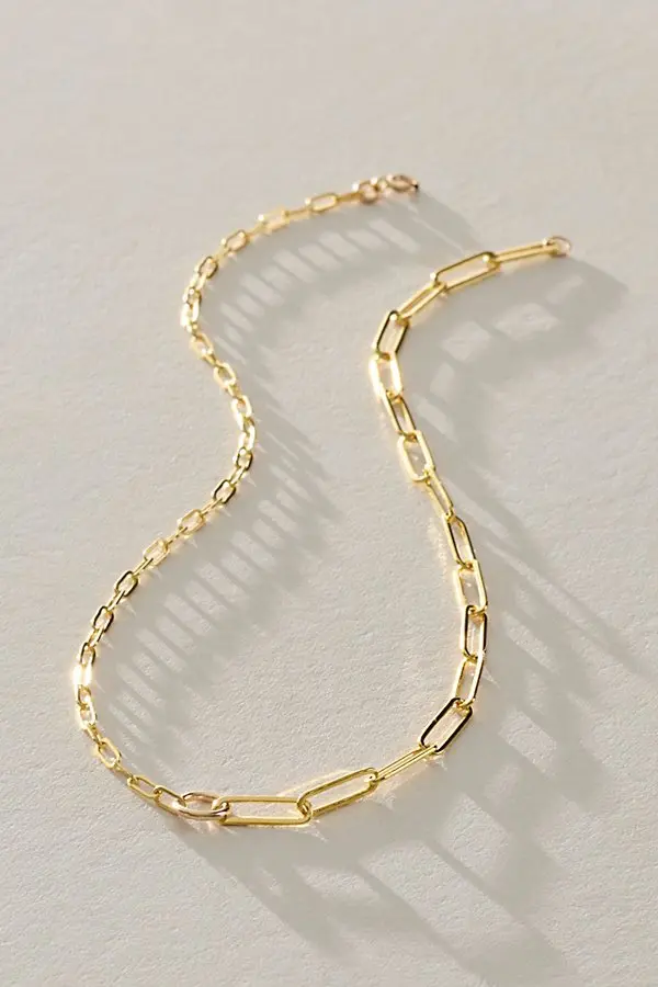 OXB JEWELRY Paperclip Halfcourt Chain Necklace - Gold