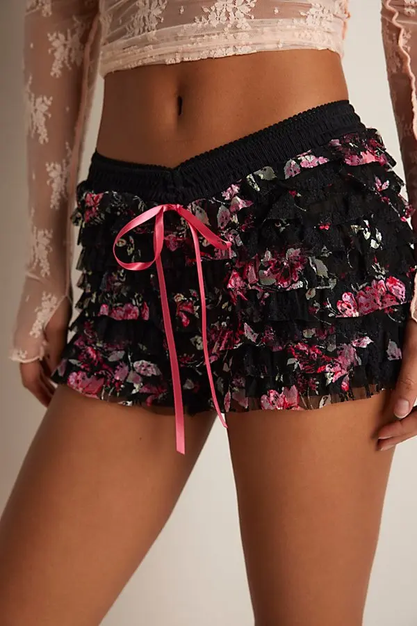 Free People Intimately Feeling For Lace Printed Shorties - Black