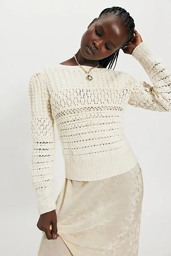 Free People Crochet Pullover - Ivory