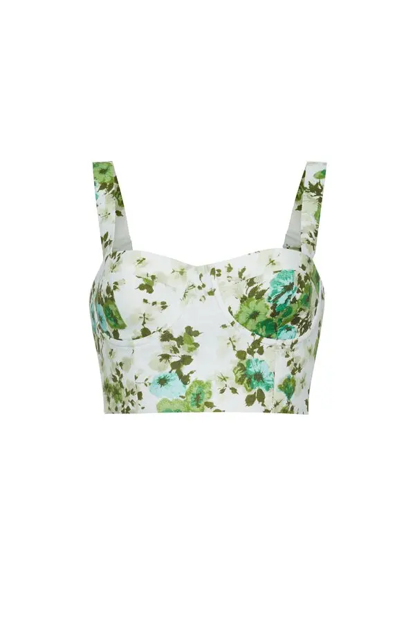 Cara Cara Claudine Corset Top Floral Print Linen - Wildair Mint