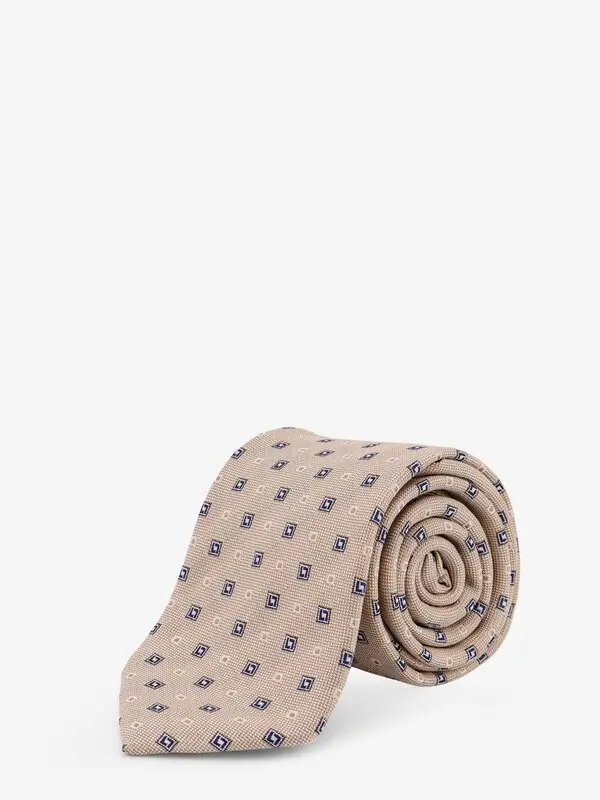 NUGNES 1920 Geometric Pattern Silk Tie - Beige