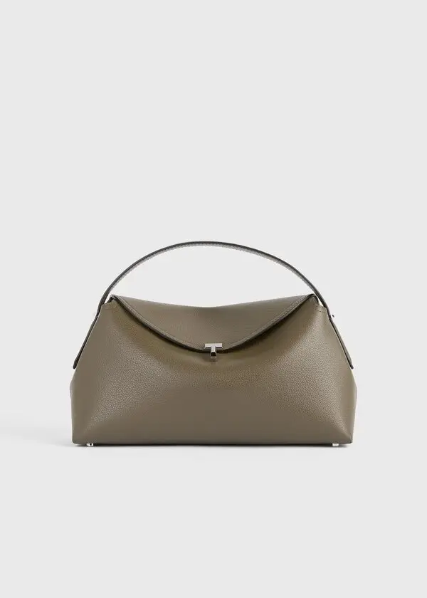 TOTEME T-lock Grained-leather Top Handle - Dark Taupe