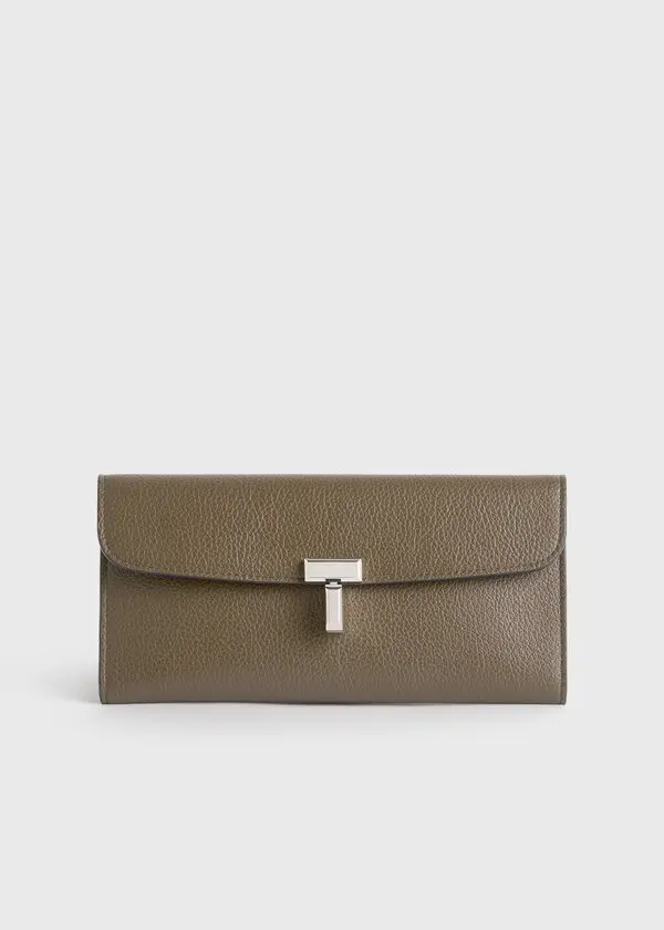 TOTEME T-lock Grained-leather Wallet - Dark Taupe