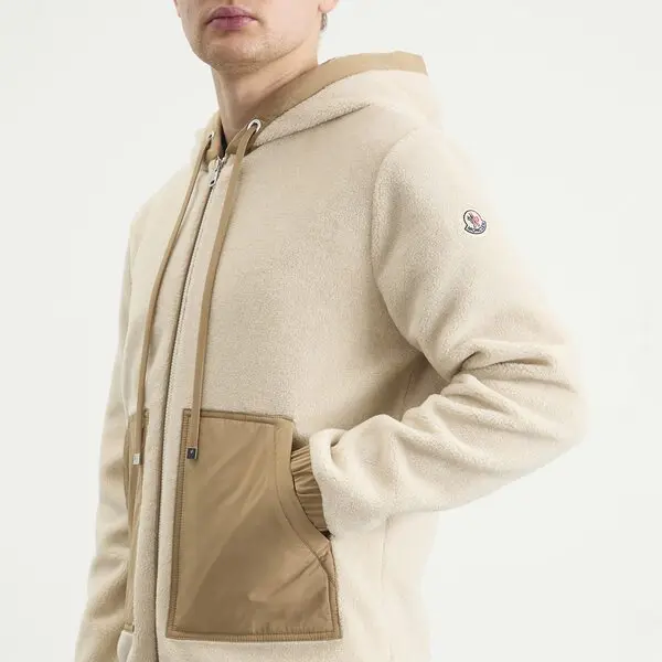 Moncler Teddy Fleece Zip-up Hooded Fleece - Beige