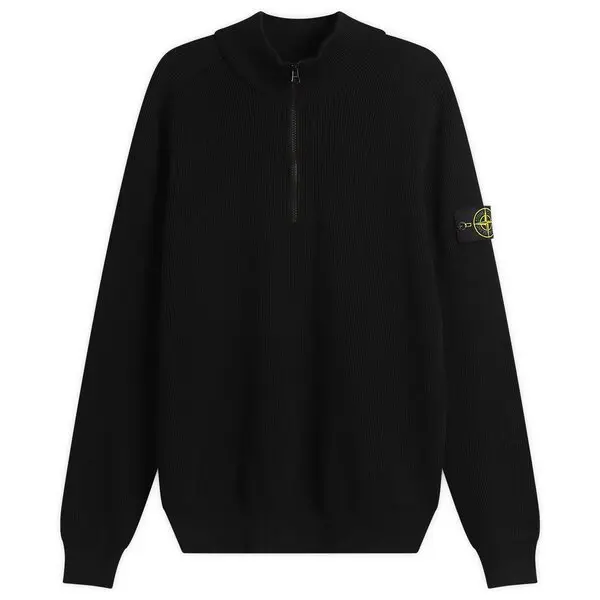 Stone Island Ribbed Soft Cotton Half Zip Knit Jumper - Black