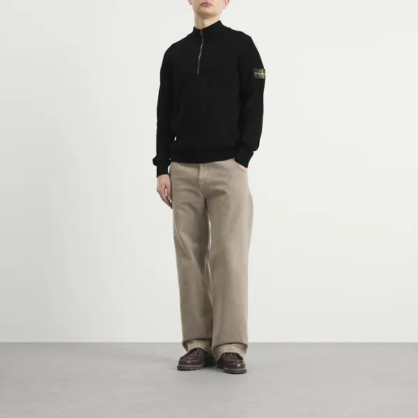 Stone Island Ribbed Soft Cotton Half Zip Knit Jumper - Black