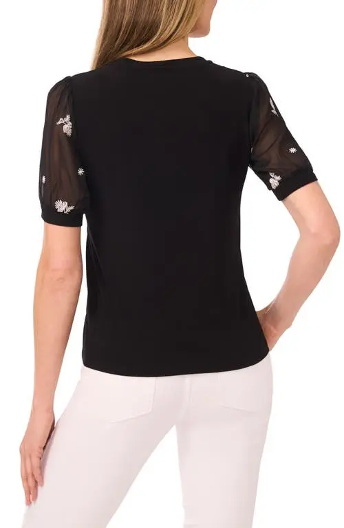 CECE DUPRAZ Puff Sleeve Mixed Media Top