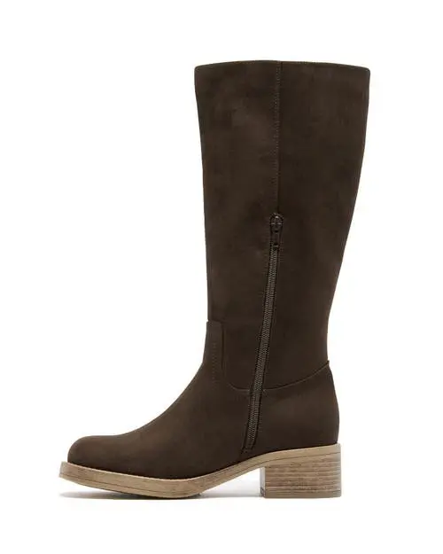 THERAPY AUSTRALIA Fever Square Toe Tall Boots - Chocolate Faux Suede