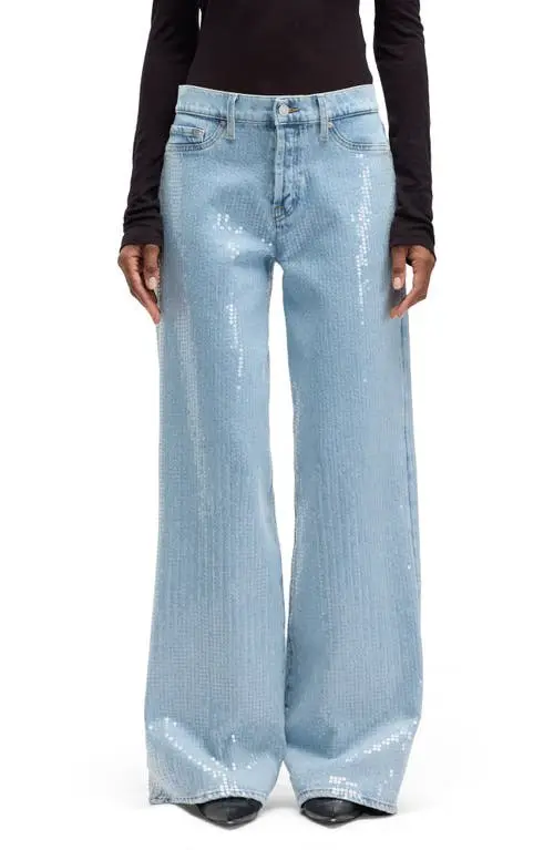 7 For All Mankind Lotta Sequin Wide Leg Stretch Jeans - Shimmer