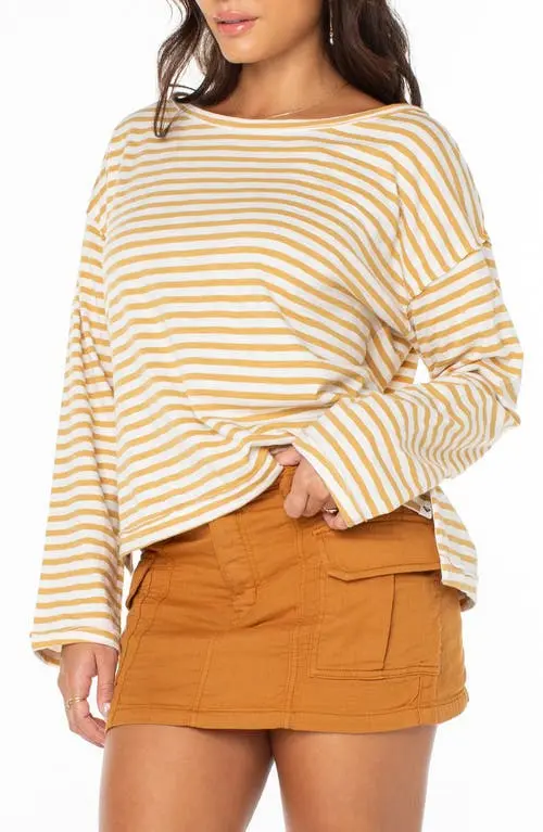Roxy Striped Dolman-sleeve Pullover - Curry