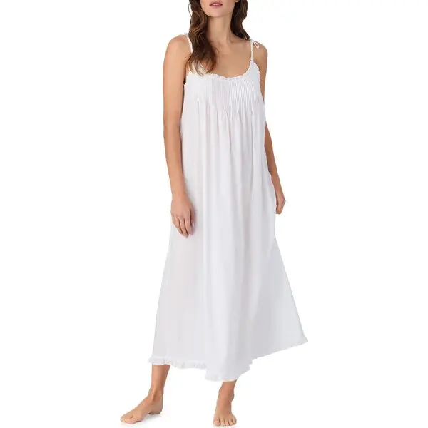 Eileen West Sleeveless Ruffle Trim Ballet Nightgown - White