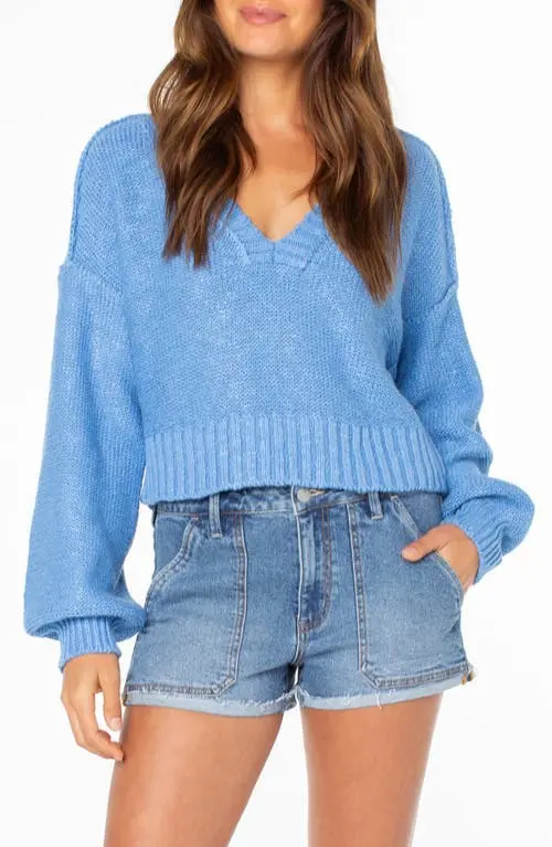 Roxy Study Hall V-neck Sweater - Silver Lake