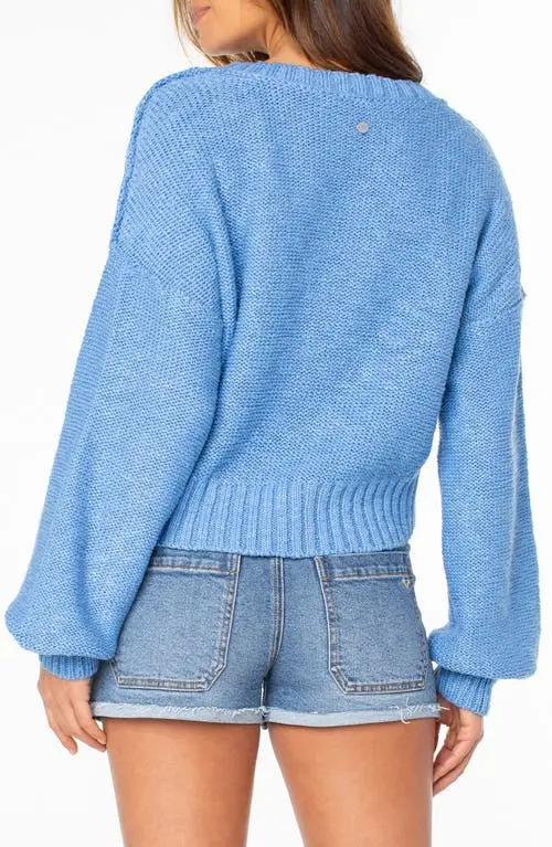Roxy Study Hall V-neck Sweater - Silver Lake