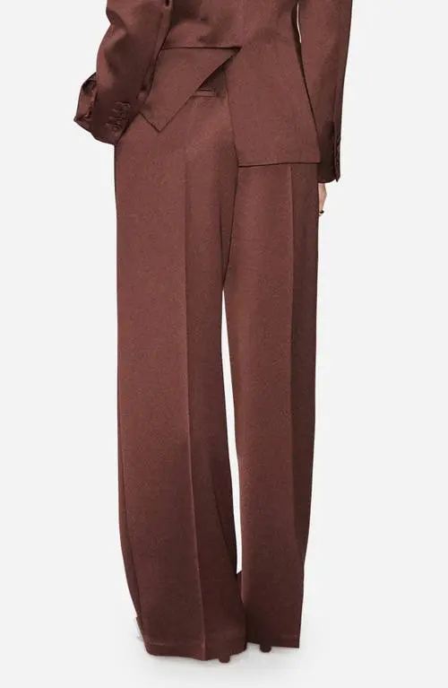 Mango Pleated Satin Trousers - Brown