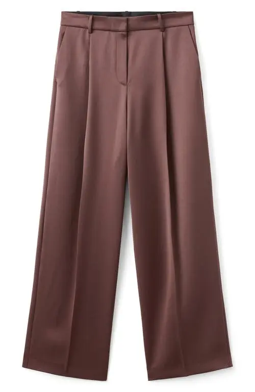 Mango Pleated Satin Trousers - Brown