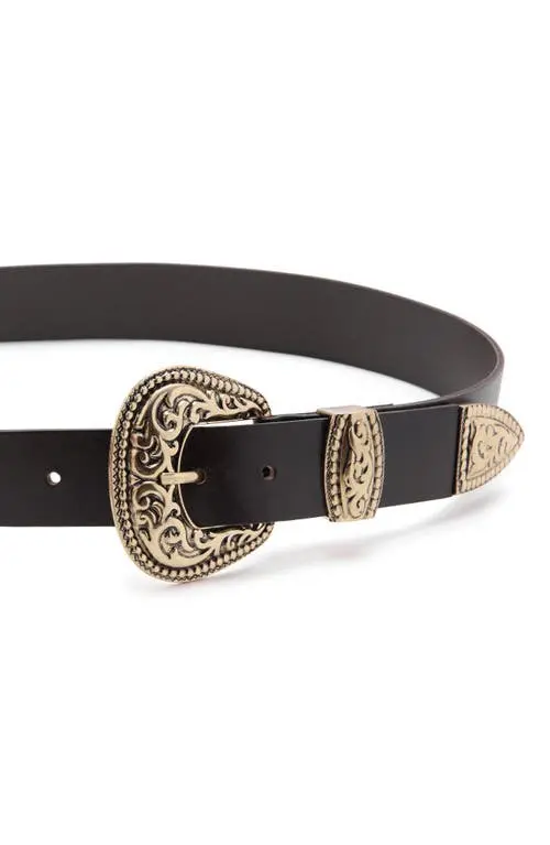 Mango Engraved Buckle Leather Belt