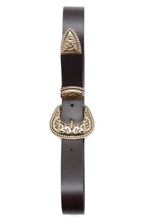 Mango Engraved Buckle Leather Belt