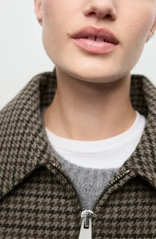 Mango Houndstooth Check Wool-blend Bomber Jacket
