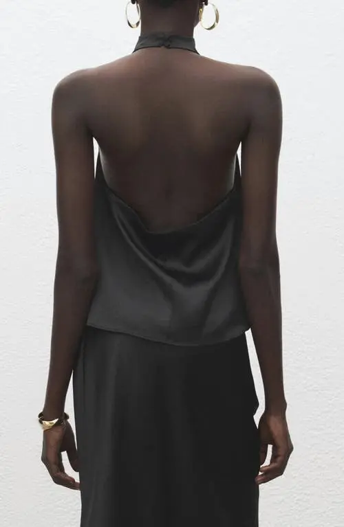 Mango Drape Halter Neck Satin Top