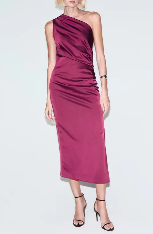 Mango Ruched One-shoulder Maxi Dress