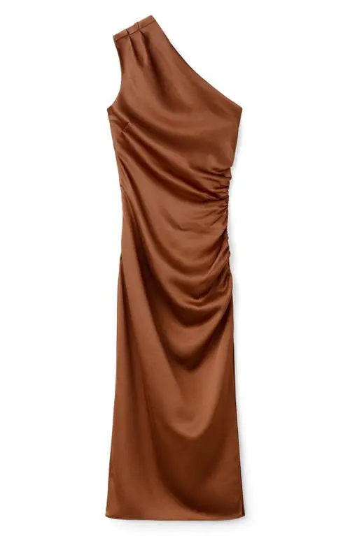 Mango Ruched One-shoulder Maxi Dress - Copper