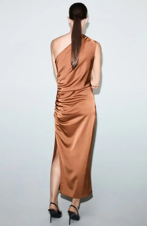 Mango Ruched One-shoulder Maxi Dress